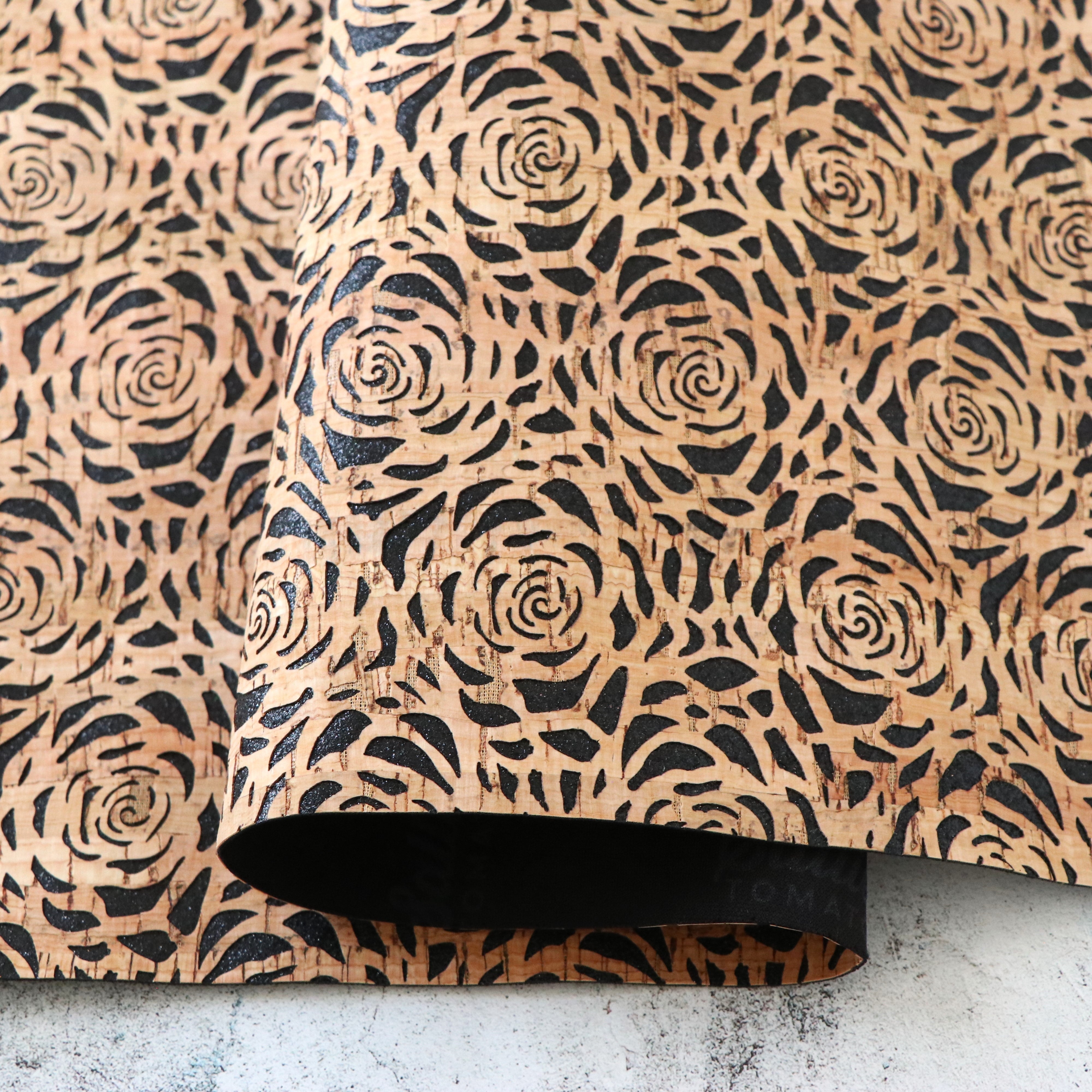 SHORT - Lite Black Glitter Backed Roses Cork Fabric – Sallie Tomato